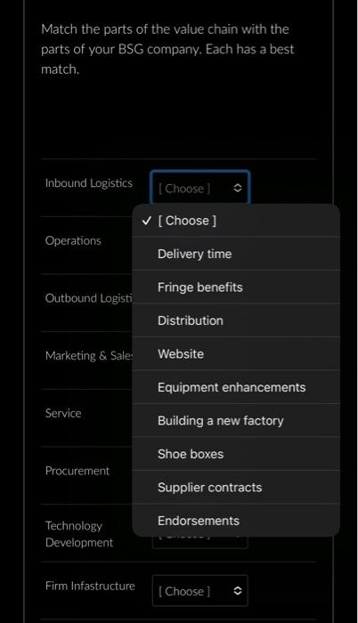 Solved Match the parts of the value chain with the parts of | Chegg.com