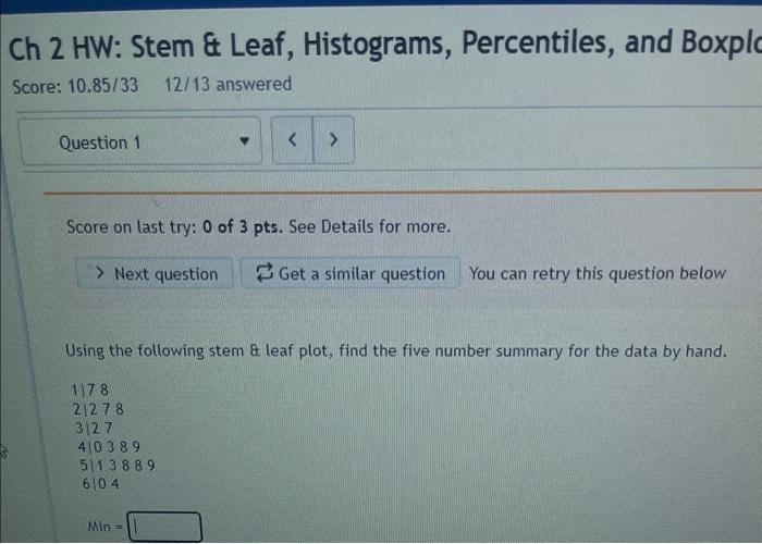 Solved Ch 2HW : Stem \& Leaf, Histograms, Percentiles, and | Chegg.com