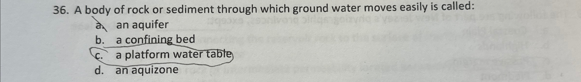 Solved A body of rock or sediment through which ground water | Chegg.com