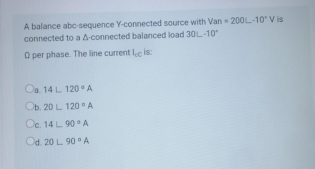 Solved A balance abc-sequence Y-connected source with Van = | Chegg.com