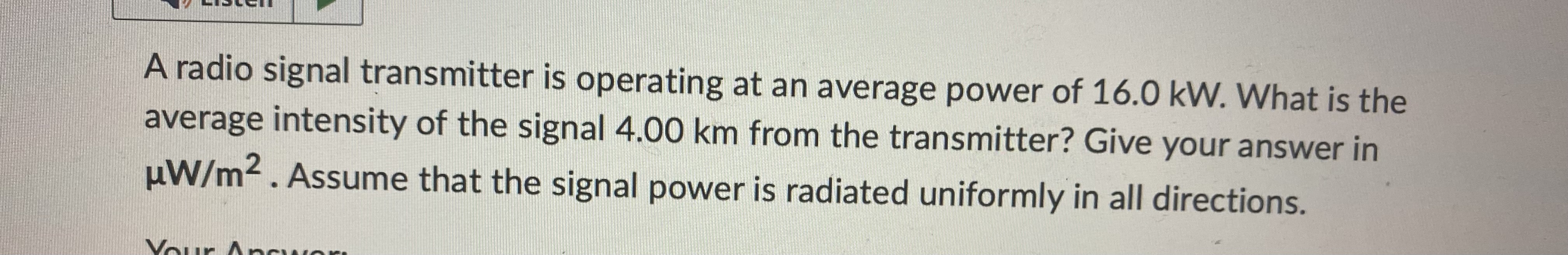 Solved A radio signal transmitter is operating at an average | Chegg.com