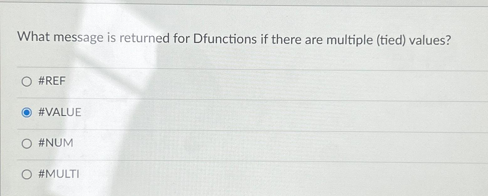 Solved What message is returned for Dfunctions if there are | Chegg.com