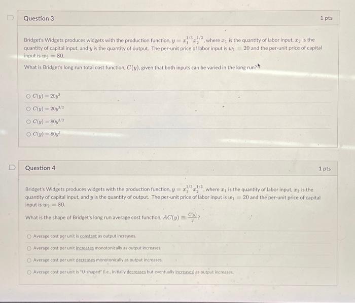 Solved Bridget's Widgets produces widgets with the | Chegg.com