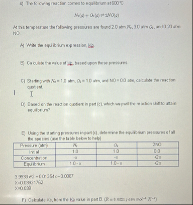 Solved The following reaction comes to equilibrium at | Chegg.com
