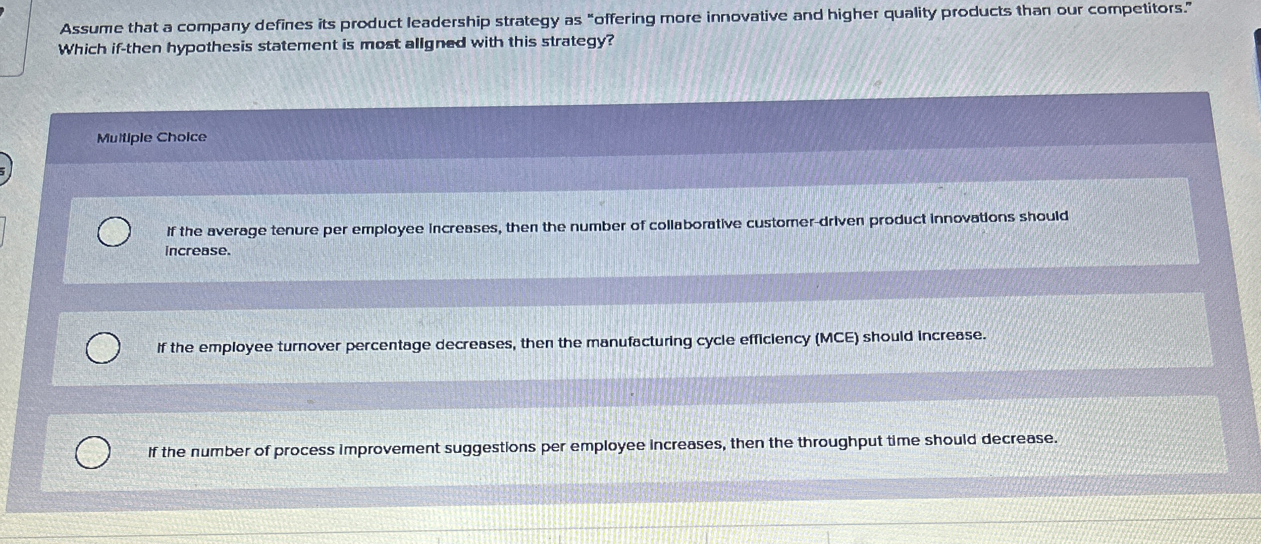 Solved Assume that a company defines its product leadership | Chegg.com