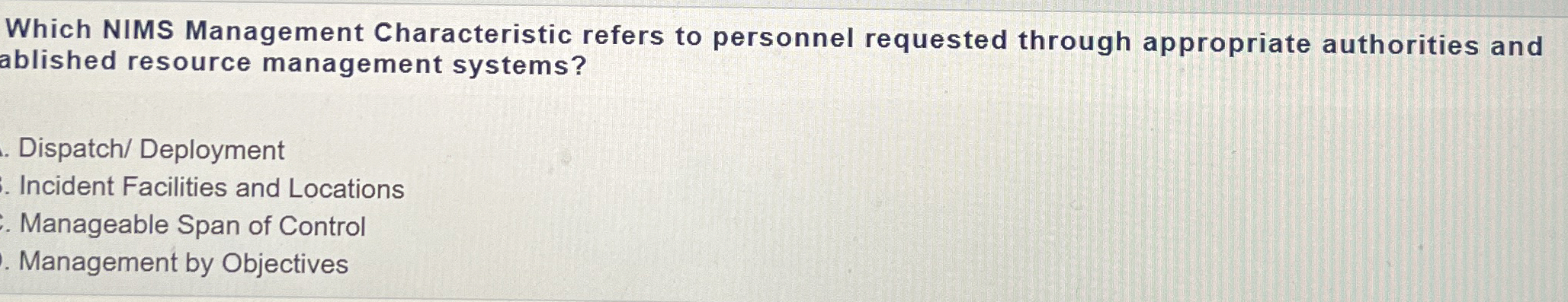 Solved Which NIMS Management Characteristic refers to | Chegg.com