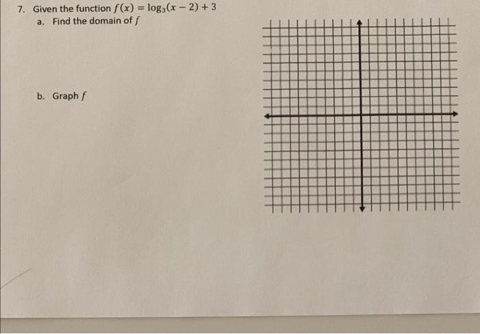 Solved 7 Given The Function F X Log3 X 2 3 A Find The