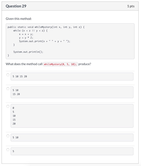 Solved Question 25 1 pts Consider the following class | Chegg.com