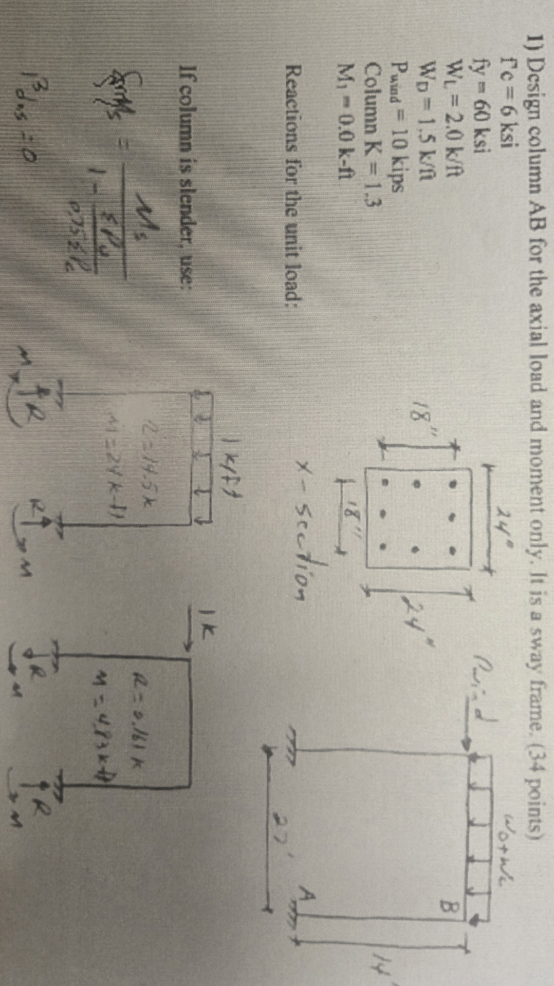 Solved Design column AB ﻿for the axial load and moment only, | Chegg.com