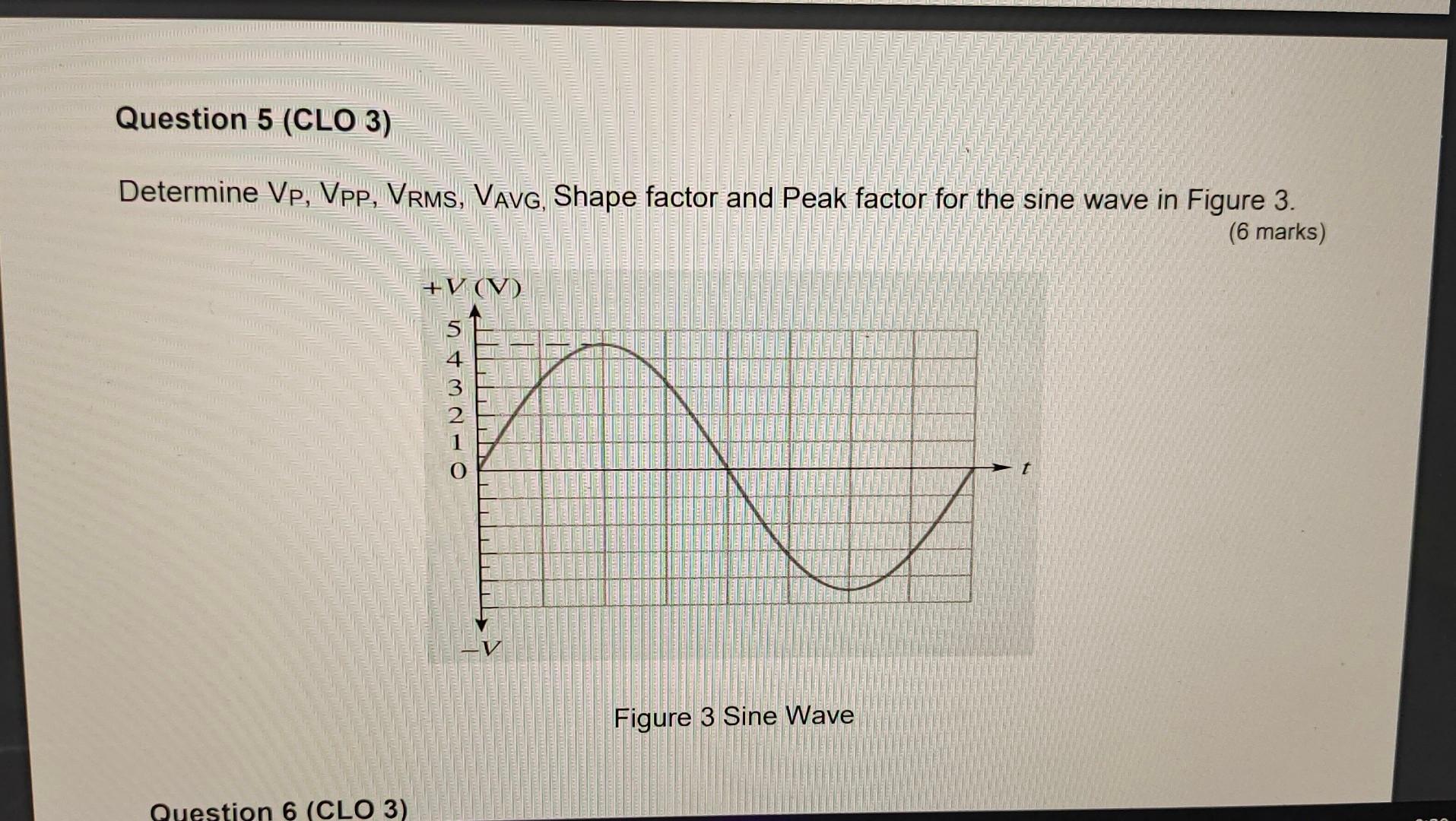 Solved Question 5 (CLO 3) Determine Ve, VPP, VRMS, VAG, | Chegg.com