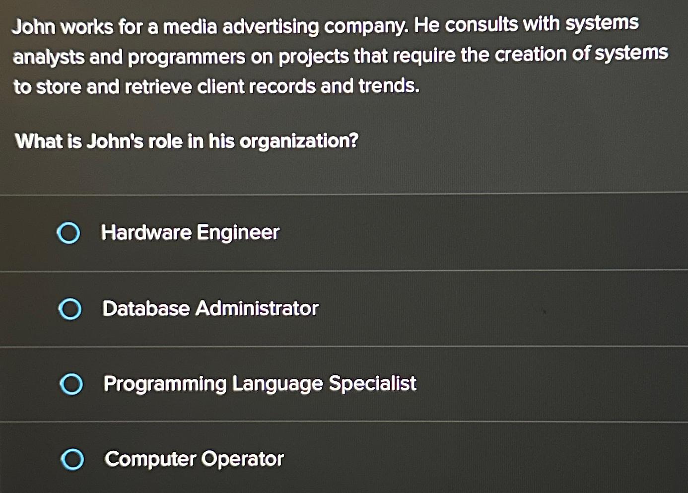 Solved John works for a media advertising company. He | Chegg.com