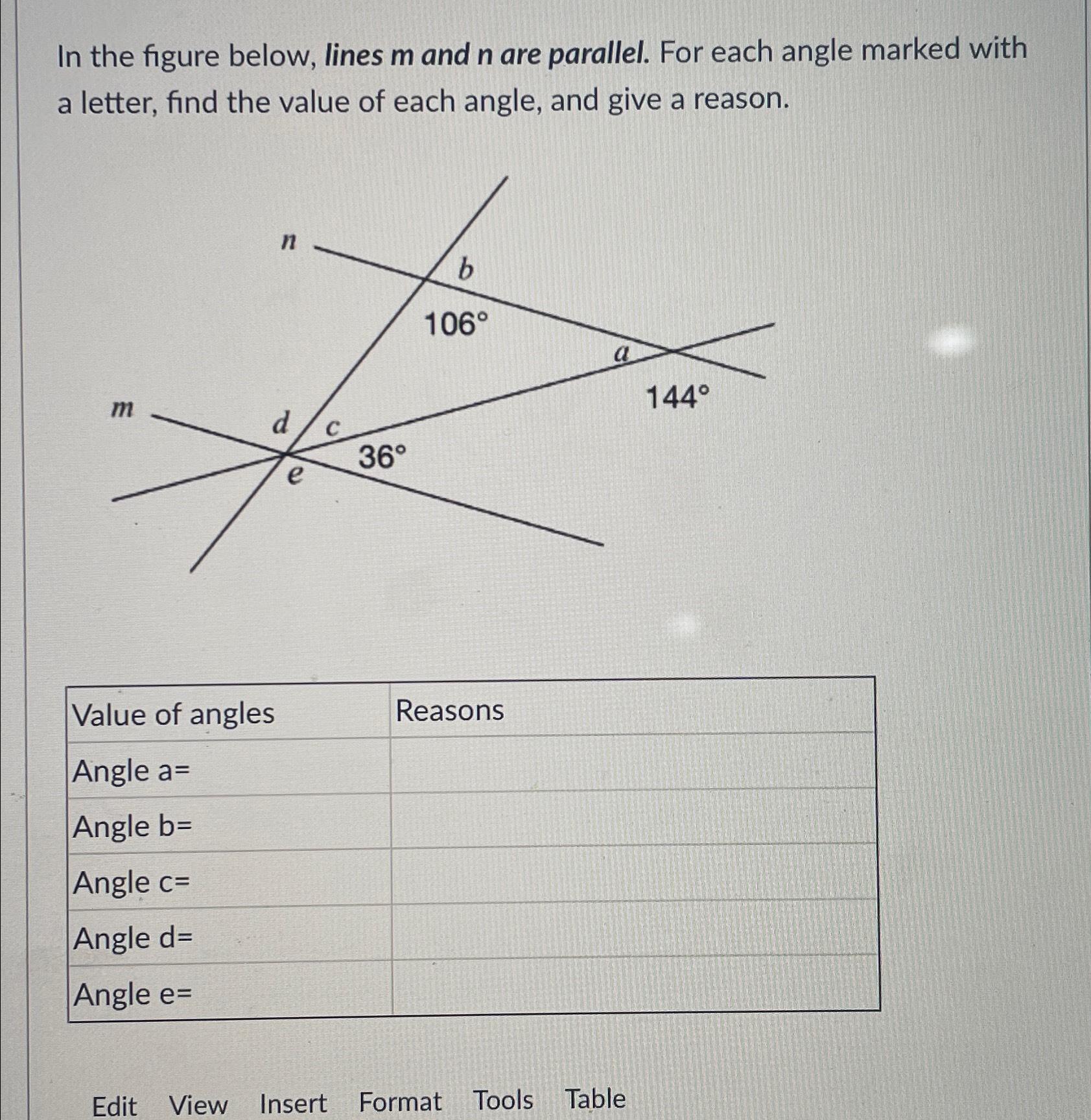 Solved In the figure below, lines m ﻿and n ﻿are parallel. | Chegg.com