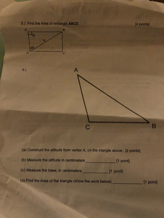 Solved 5.) Find the Area of rectangle ABCD. [4 points] (a) | Chegg.com