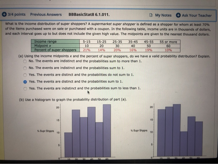 Solved 3/4 points Previous Answers BBBasicStat8 6.1.011. My | Chegg.com