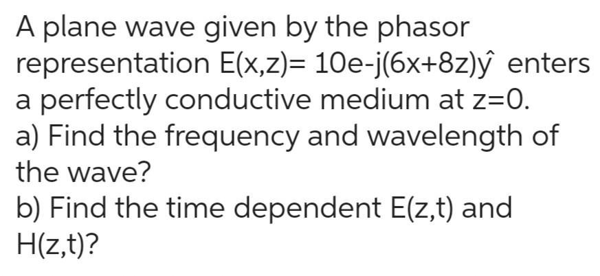 Solved A plane wave given by the phasor representation | Chegg.com