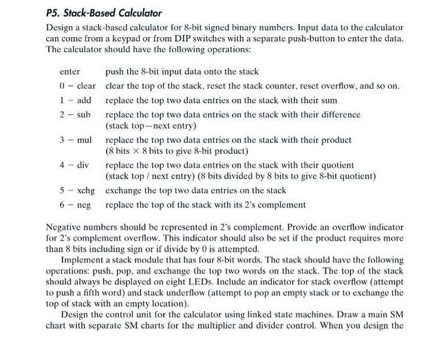 Design a stack-based calculator for 8-bit signed | Chegg.com