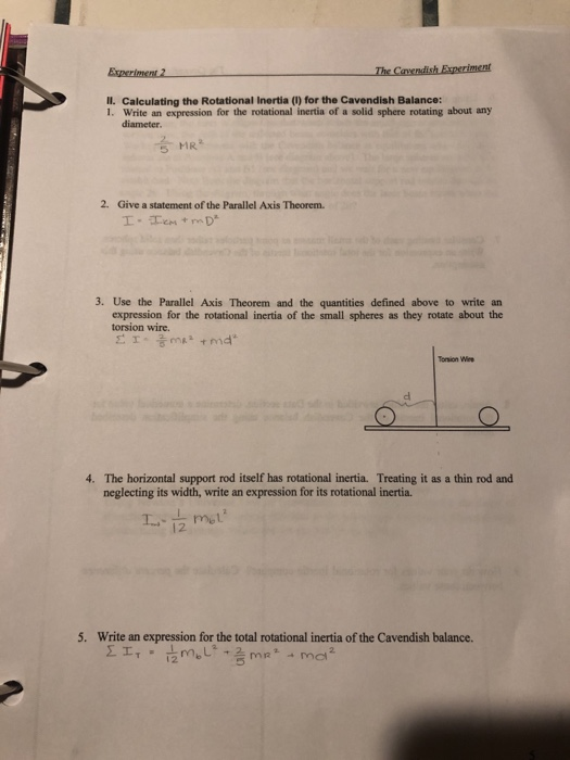 Solved Experiment 2 The Cavendish Esperiment The Cavendish | Chegg.com