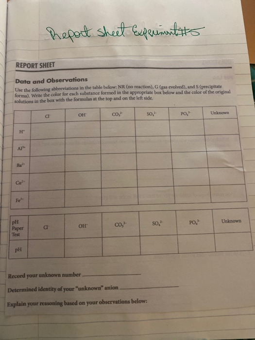 Solved Report sheet Experiment to REPORT SHEET Data and | Chegg.com