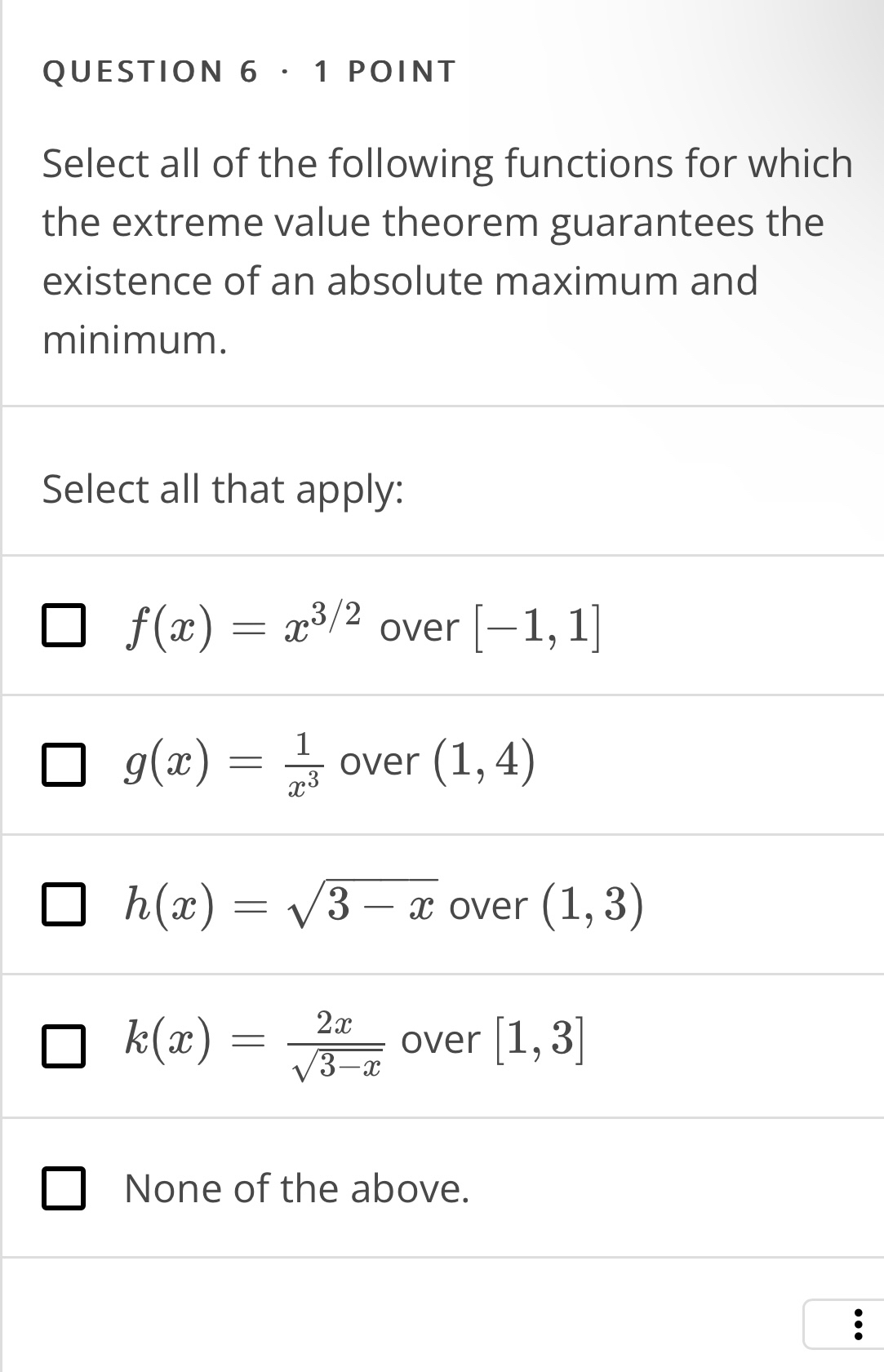 Solved QUESTION 6*1 ﻿POINTSelect all of the following | Chegg.com