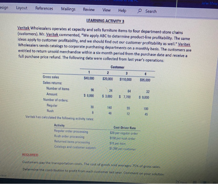 Solved esign Layout References Mailings Review View Help | Chegg.com