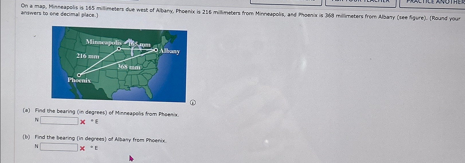Solved On a map, Minneapolis is 165 ﻿millimeters due west of | Chegg.com