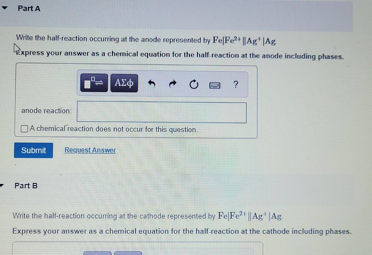 Solved Part A Write the half-reaction occurring at the anode | Chegg.com