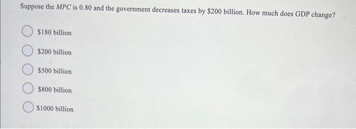 Solved Suppose the MPC is 0.80 and the government decreases | Chegg.com