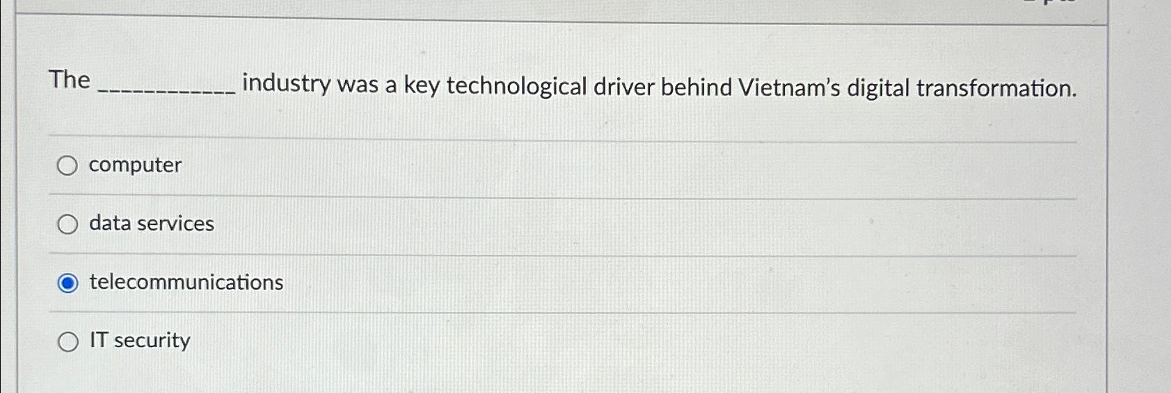 Solved The industry was a key technological driver behind | Chegg.com