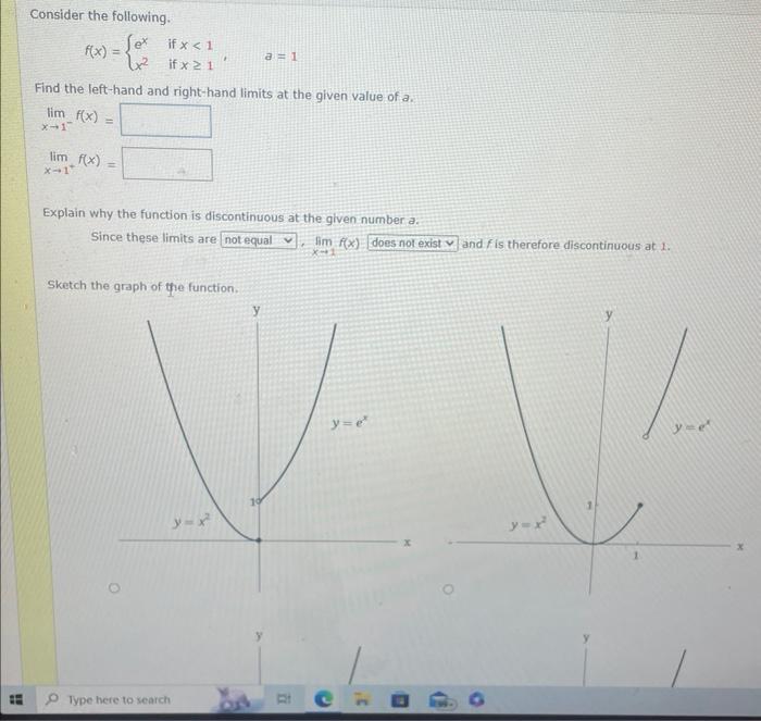 Solved Consider the following. f(x)={exx2 if x