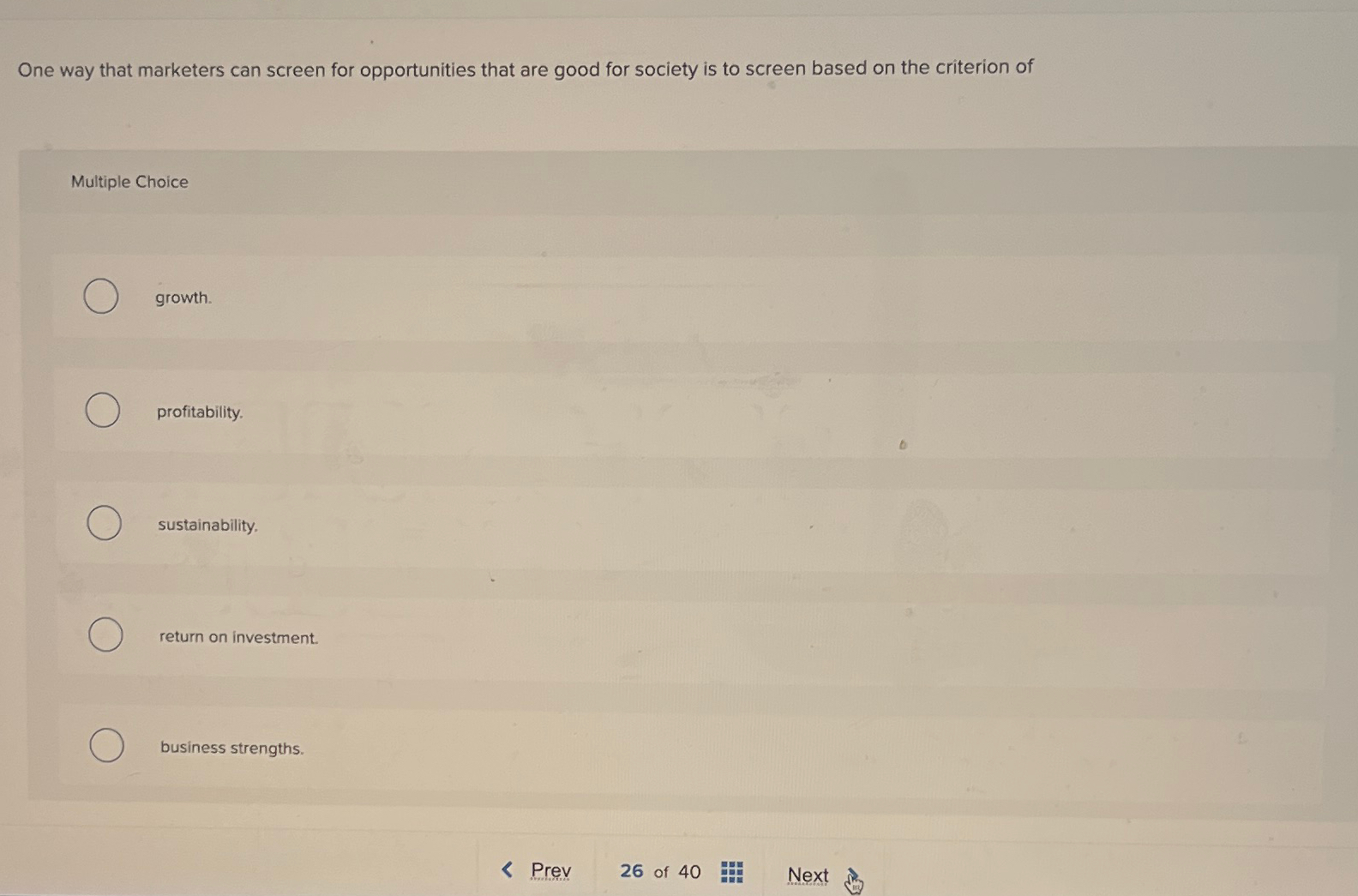 Solved One way that marketers can screen for opportunities | Chegg.com