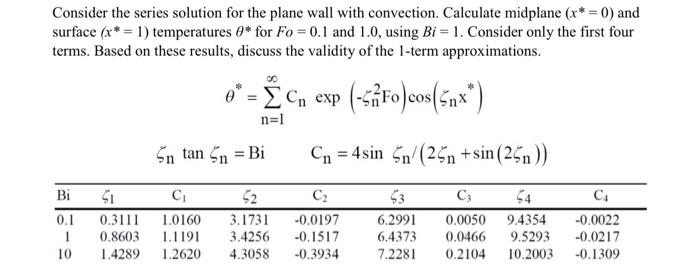 Solved Consider the series solution for the plane wall with | Chegg.com