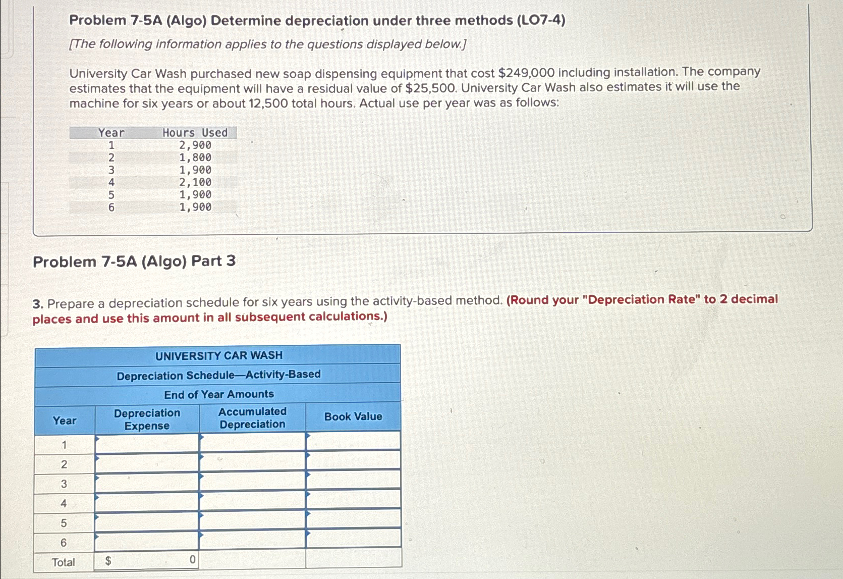 Solved Problem 7-5A (Algo) ﻿Determine depreciation under | Chegg.com
