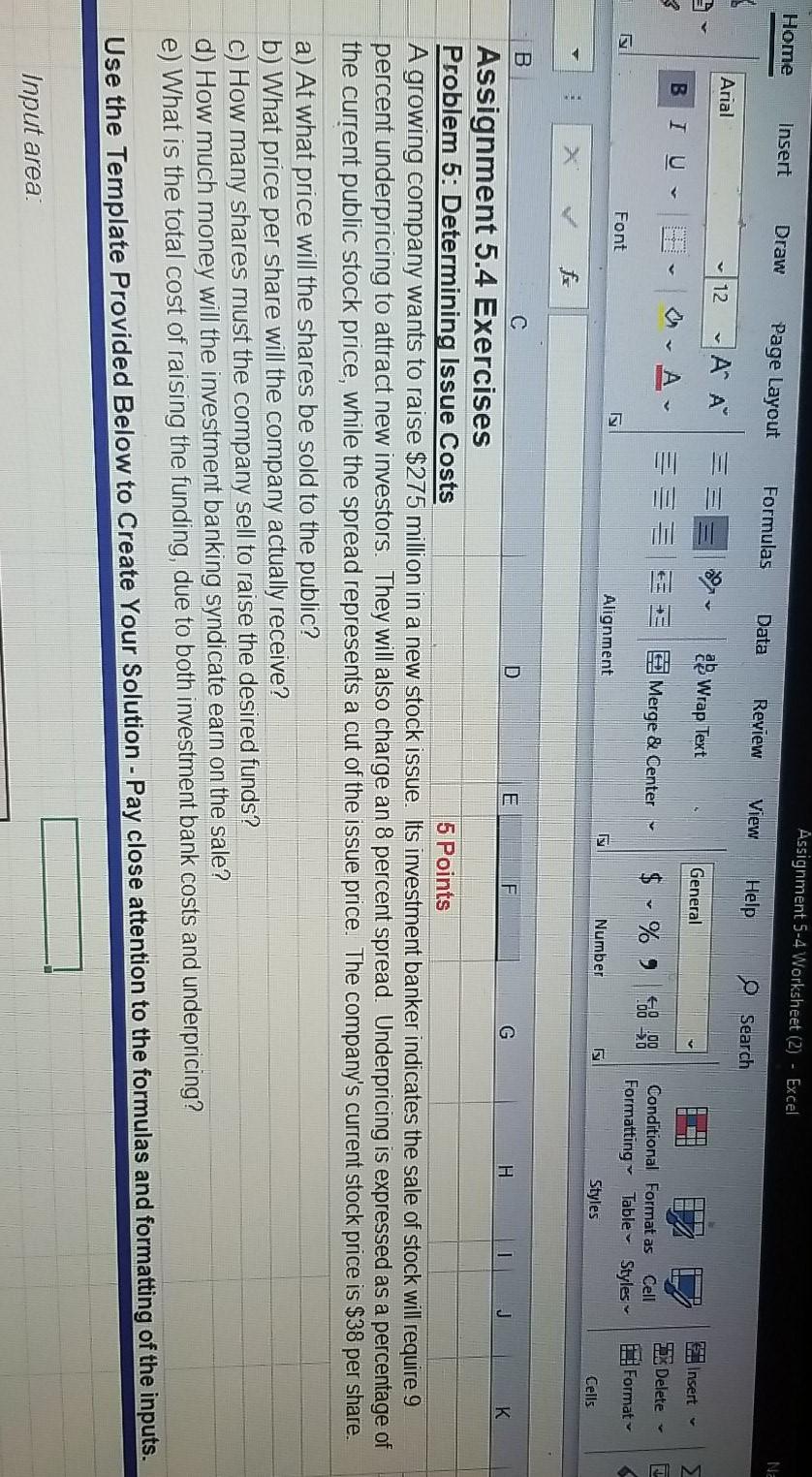 Solved Assignment 5-4 Worksheet (2) - Excel Home Insert Draw | Chegg.com