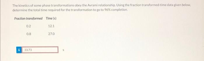 Solved The kinetics of some phase transformations obey the | Chegg.com