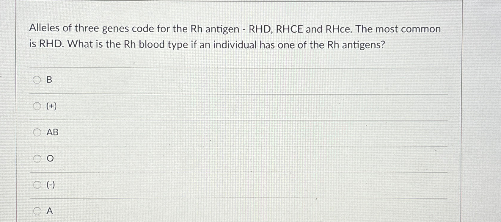 Solved Alleles of three genes code for the Rh antigen - | Chegg.com