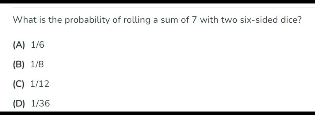 Solved What is the probability of rolling a sum of 7 ﻿with | Chegg.com