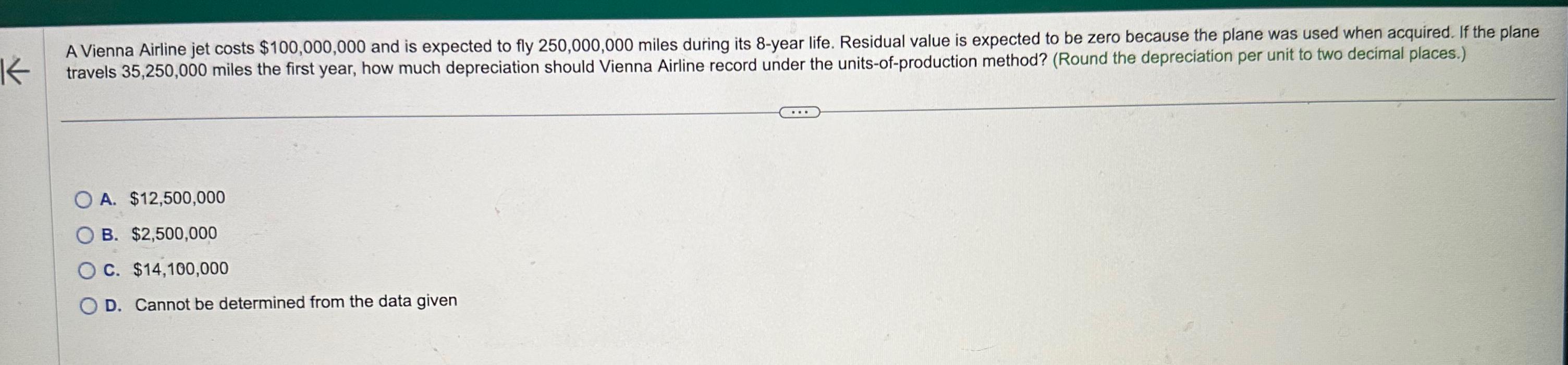 Solved A. ﻿$12,500,000B. ﻿$2,500,000C. ﻿$14,100,000D. | Chegg.com