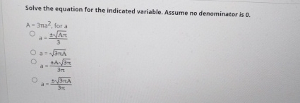 Solved Solve the equation for the indicated variable. Assume | Chegg.com