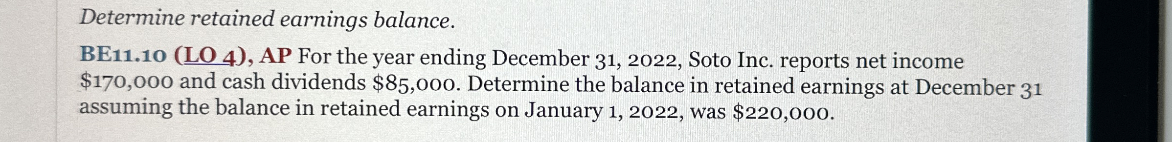 Solved Determine retained earnings balance.BE11.10 (LO 4), | Chegg.com