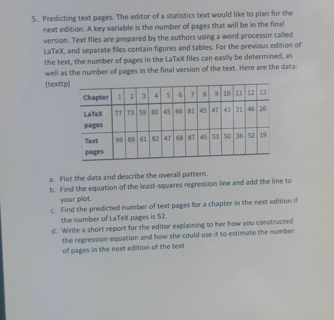 Solved 5. Predicting text pages. The editor of a statistics | Chegg.com