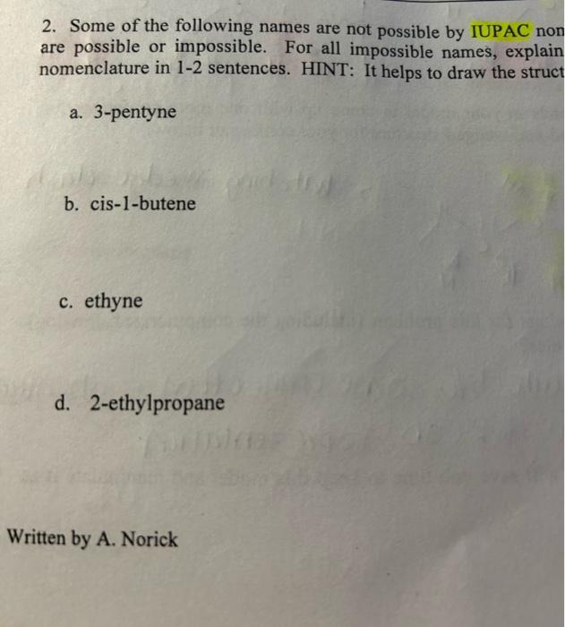 Solved 2. Some of the following names are not possible by | Chegg.com