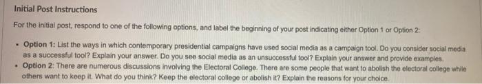 Solved Initial Post Instructions For the initial post, | Chegg.com