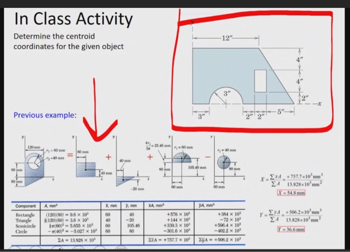 Solved In Class Activity Determine the centroid coordinates | Chegg.com