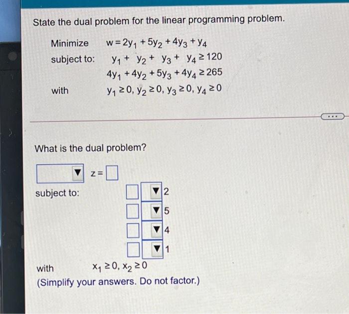Solved State the dual problem for the linear programming | Chegg.com
