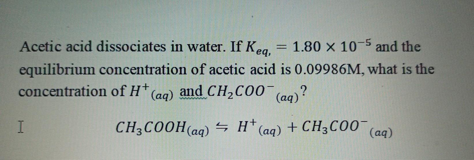 Solved Acetic acid dissociates in water. If Keq, = 1.80 x | Chegg.com
