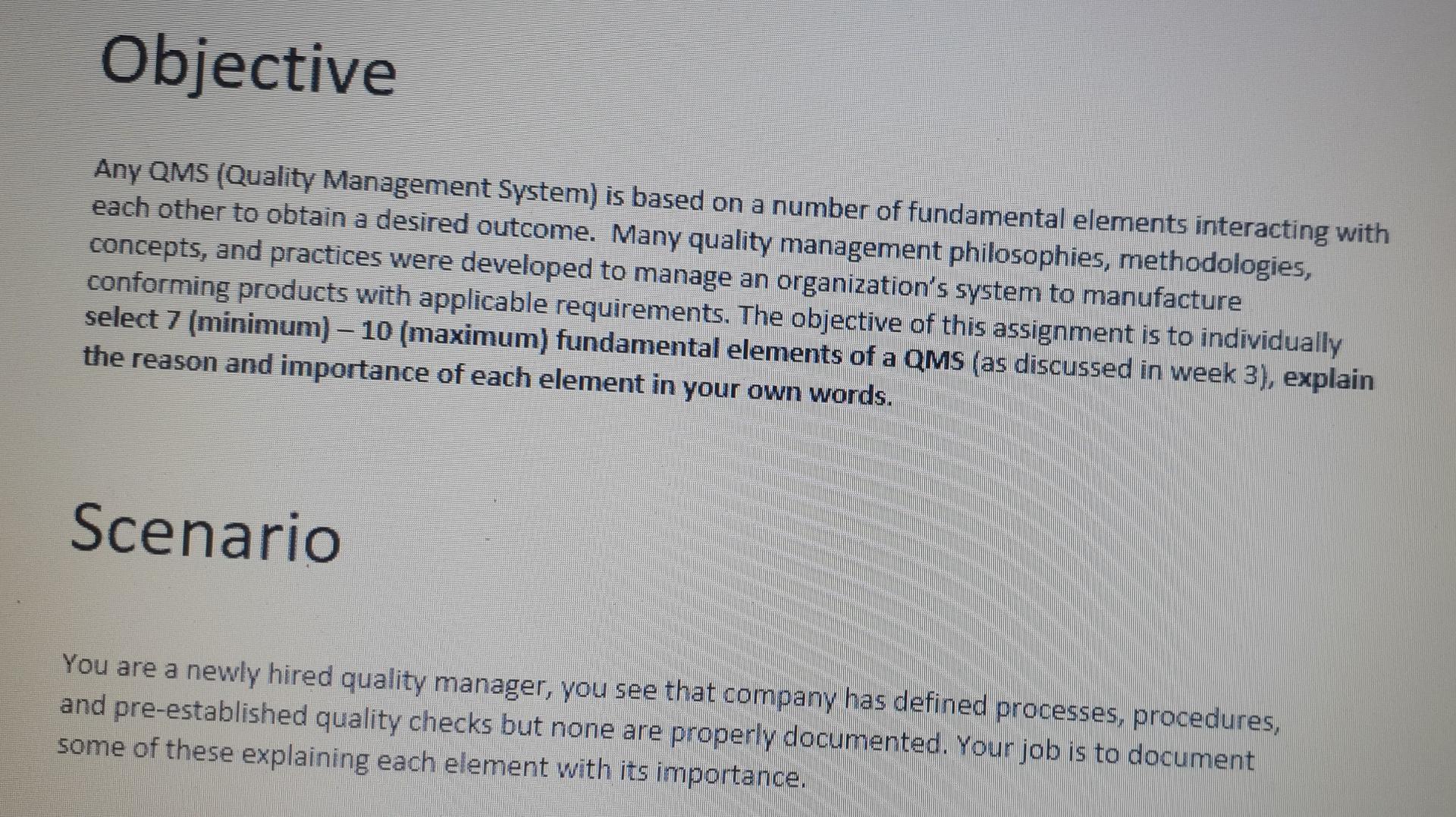 Solved Objective Any QMS (Quality Management System) is | Chegg.com