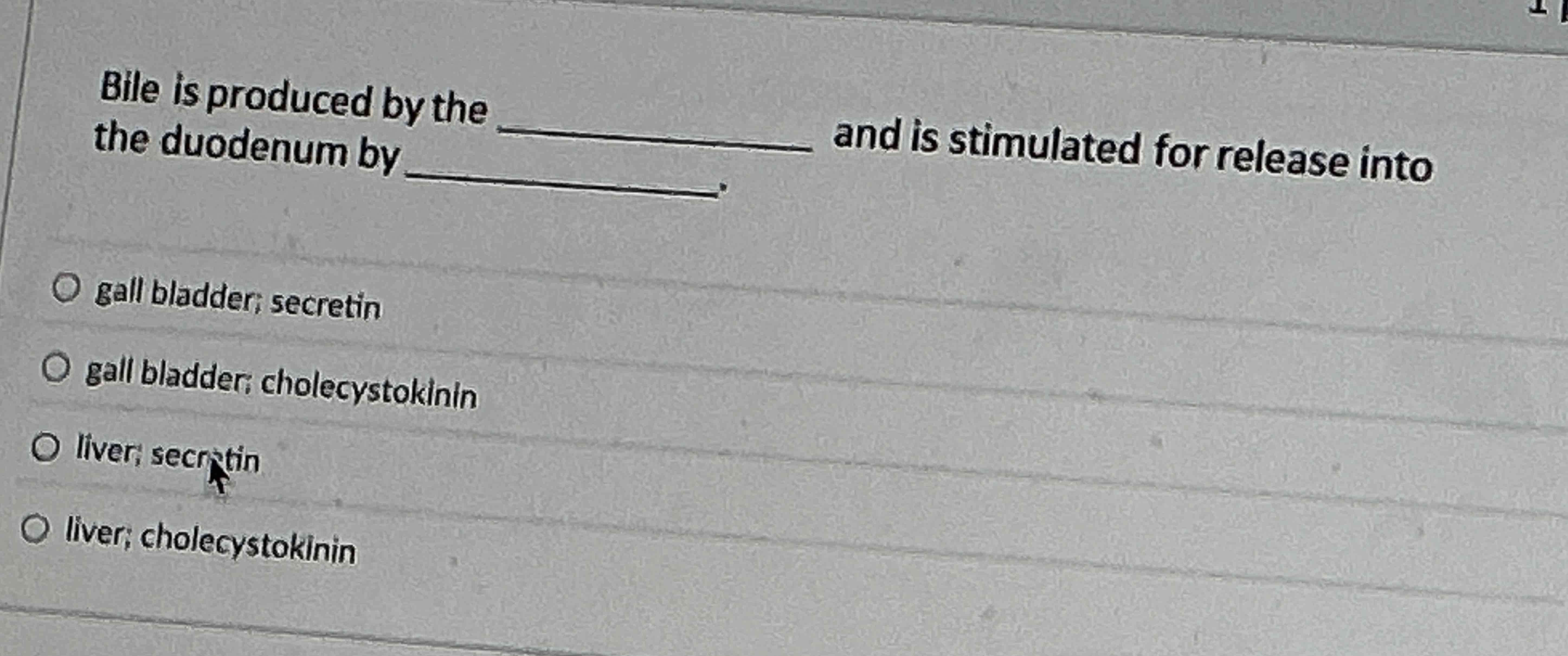 [Solved]: Bile is produced by the the duodenum b). and is s