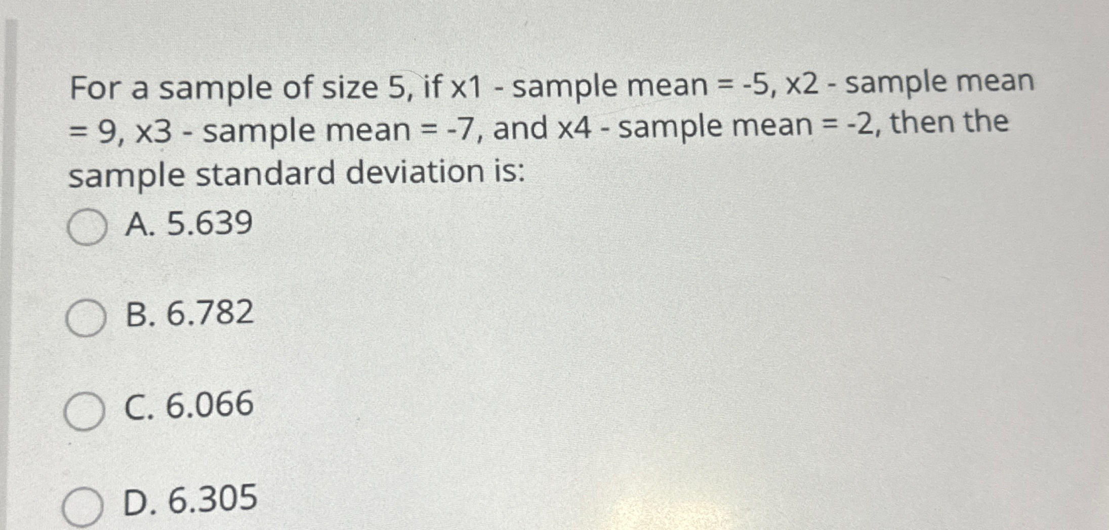 Solved For a sample of size 5 , ﻿if x1 - ﻿sample mean | Chegg.com