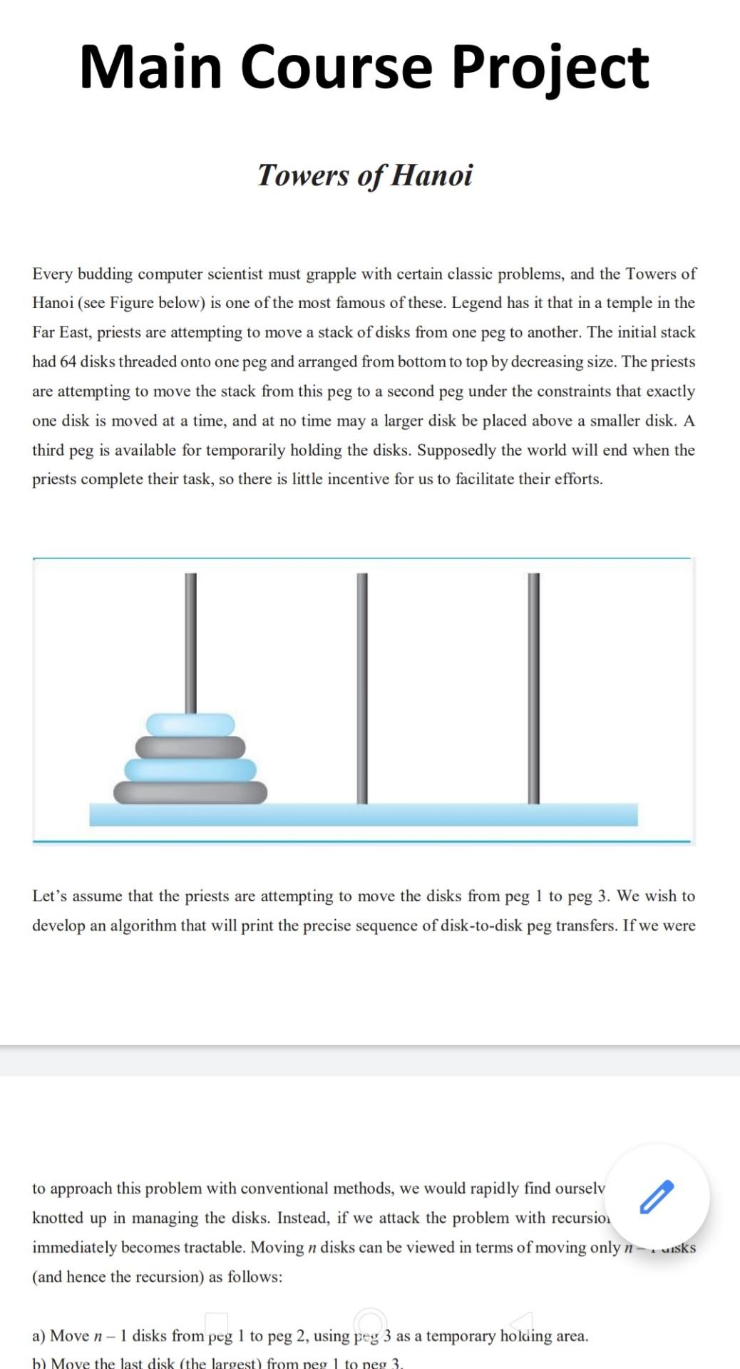 Solved Main Course Project Towers of Hanoi Every budding | Chegg.com