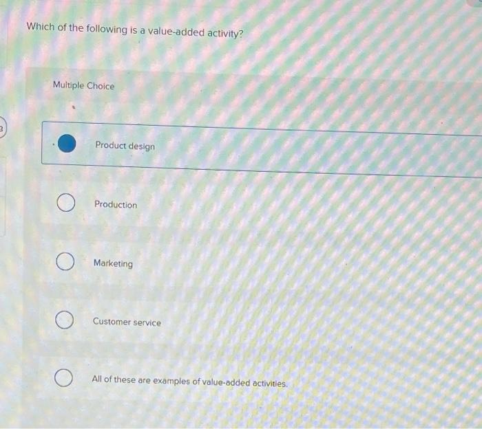 Solved Which of the following is a value-added activity? | Chegg.com